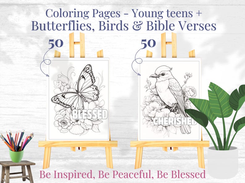 Butterflies, Birds, and Bible Verses - Printable Coloring Pages - Etsy