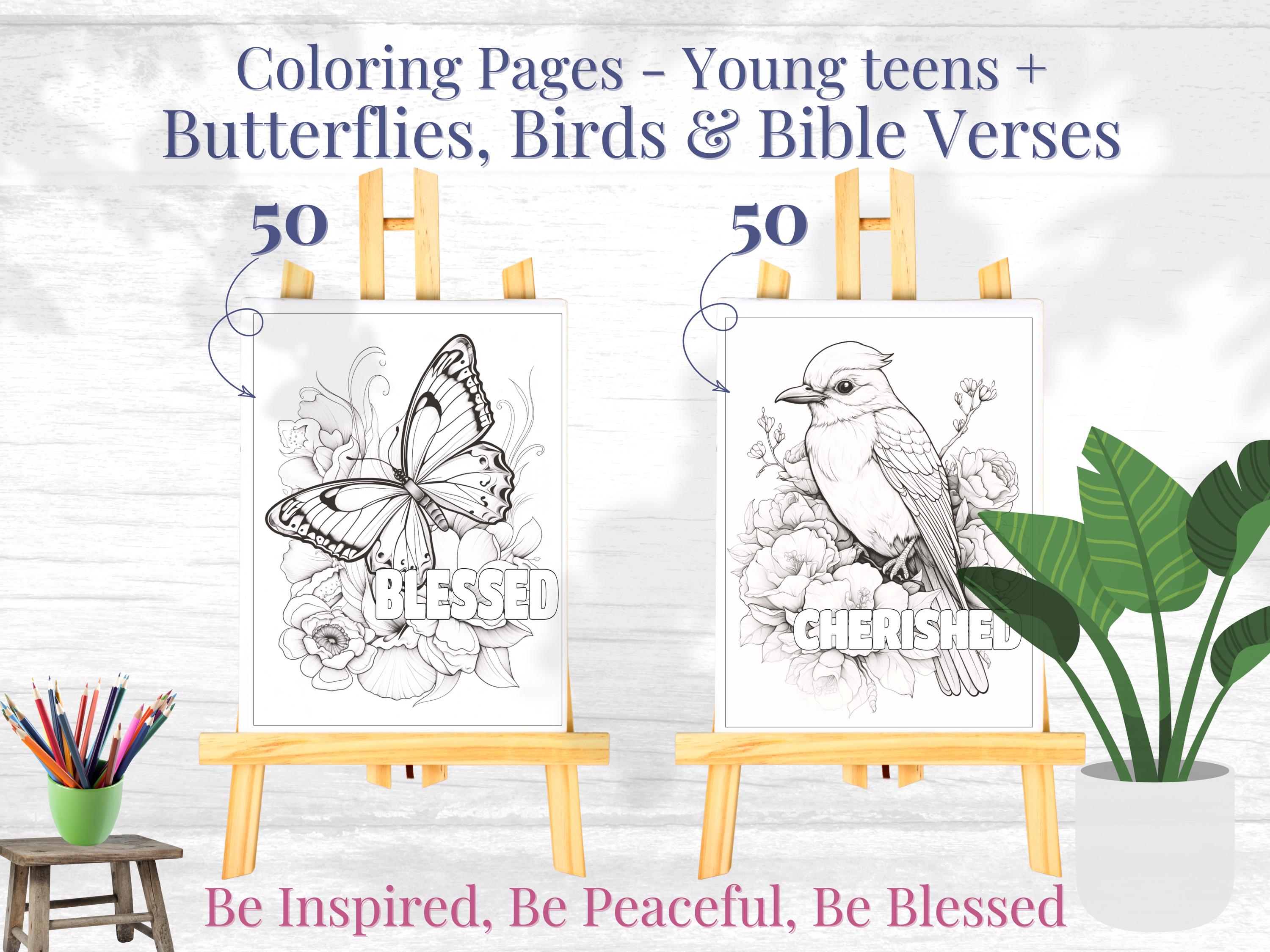 Butterflies, Birds, and Bible Verses - Printable Coloring Pages - Etsy