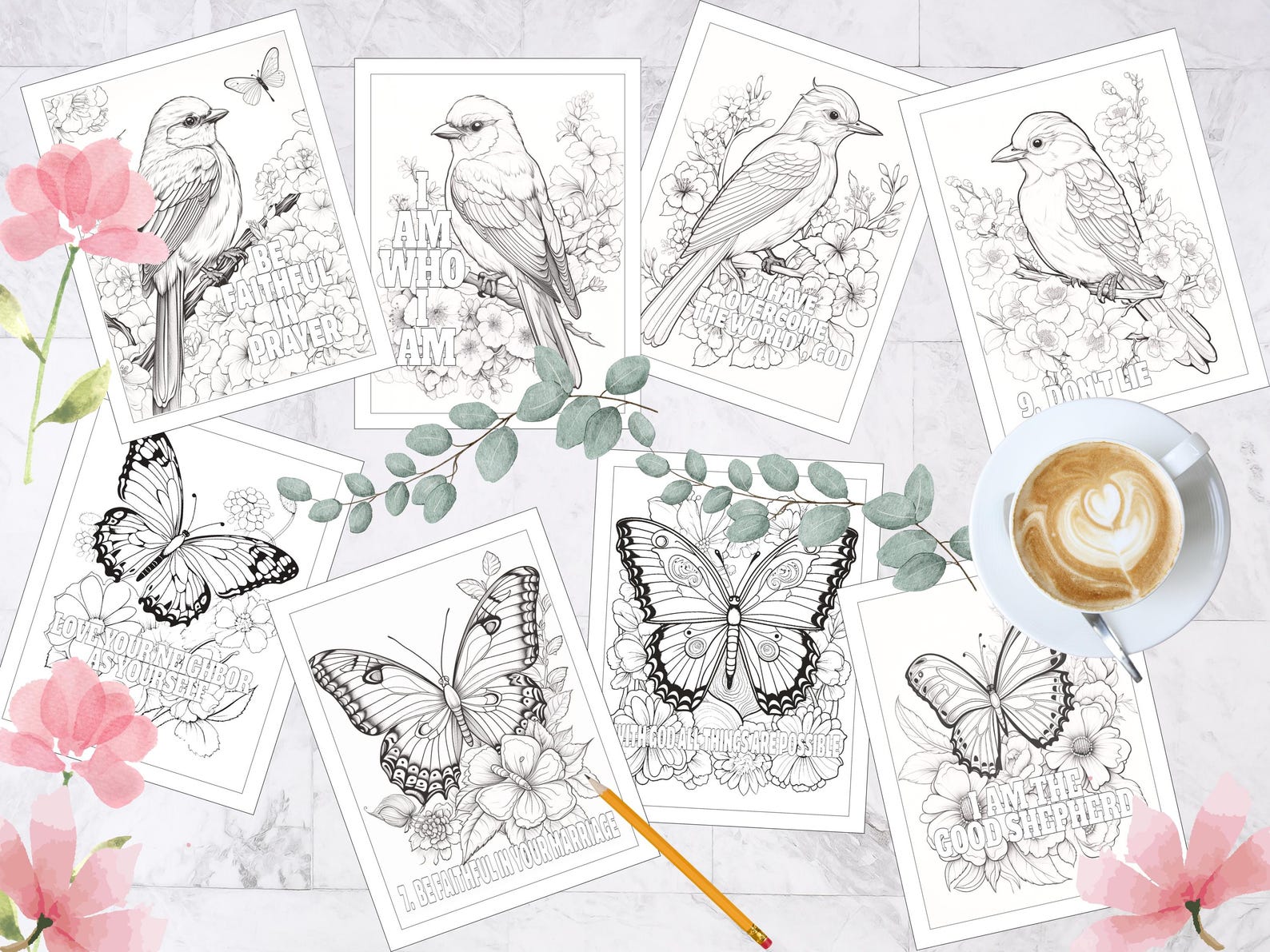 Butterflies, Birds, and Bible Verses - Printable Coloring Pages - Etsy