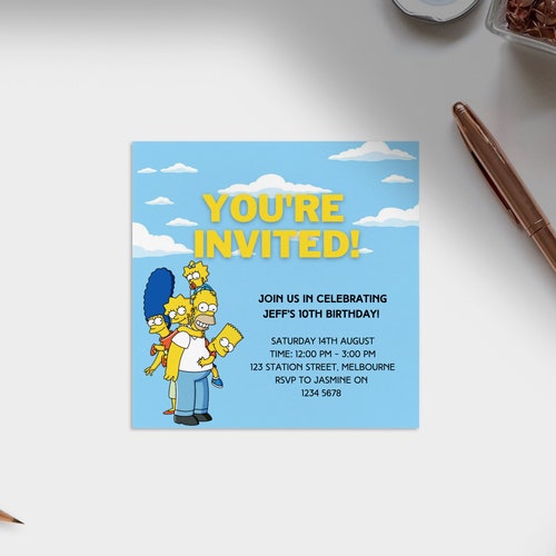 The Simpsons Invitation the Simpsons Birthday the Simpsons - Etsy