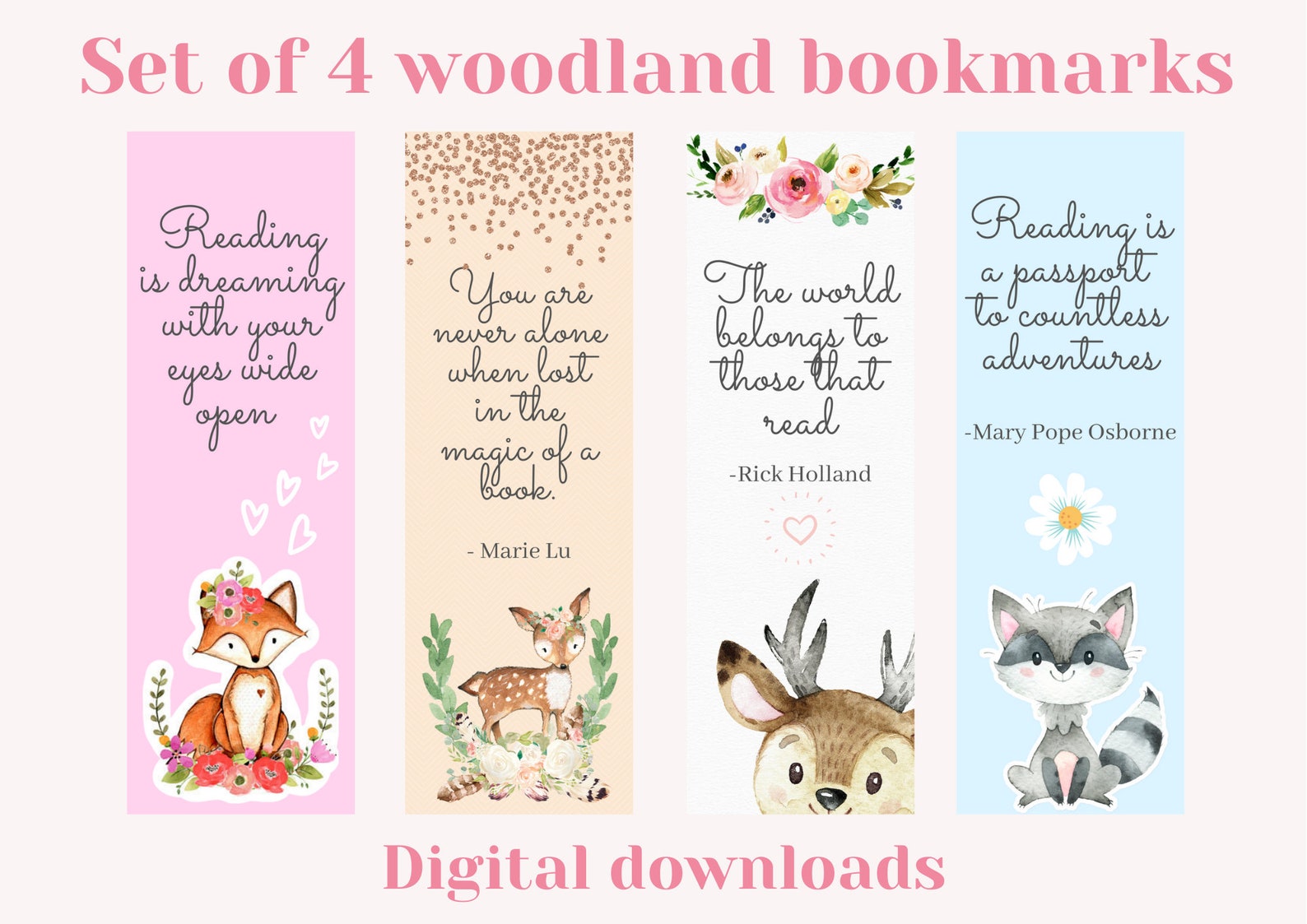 Printable Woodland Bookmarks Set of 4 - Etsy