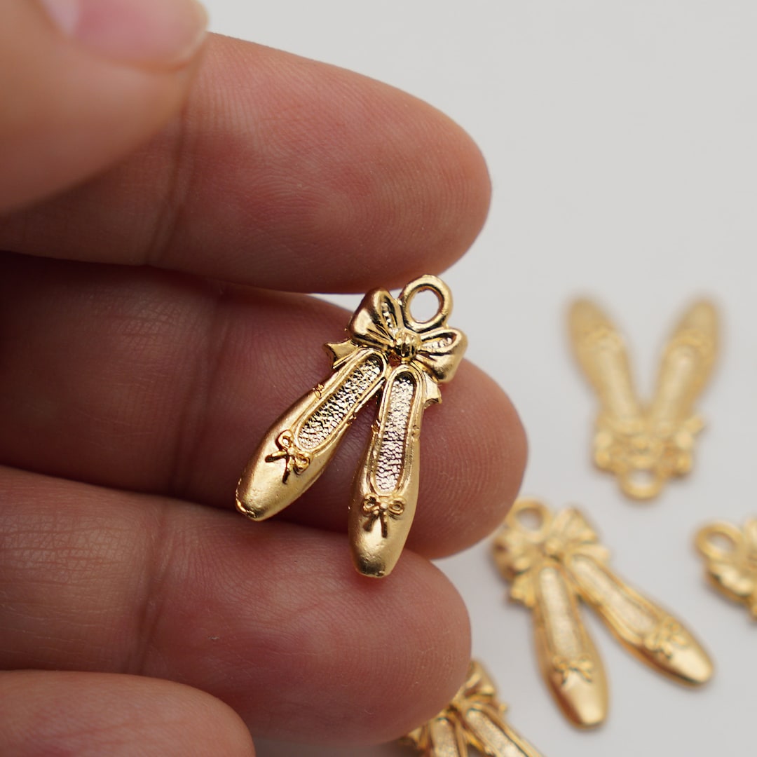 Matte Gold Plated Ballet Shoes Charms, Pendant for Jewelry Making (4 ...
