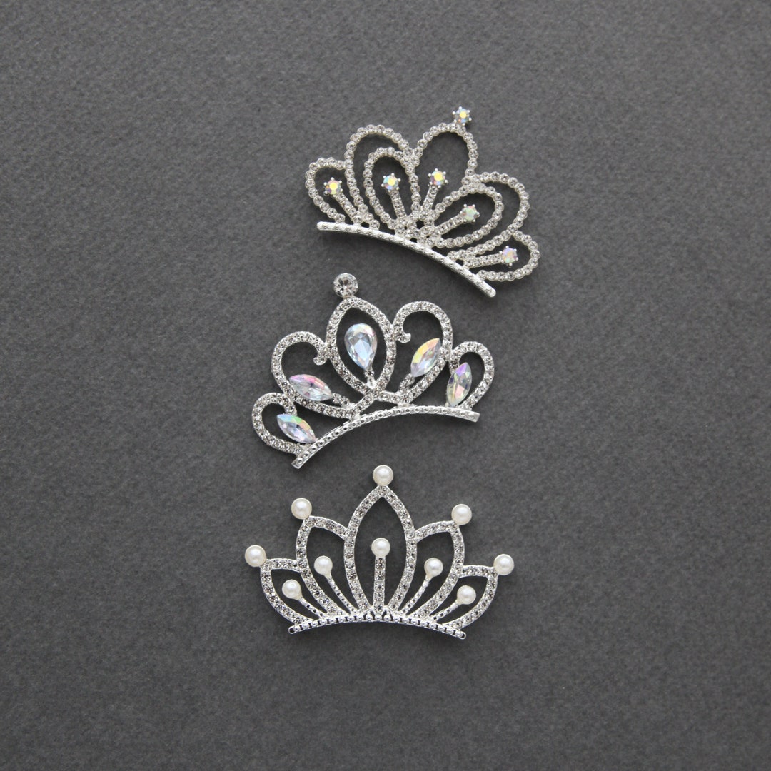 Rhinestone Princess Tiara Embellishment, Flat Back Crown, Kids Hair Bow ...