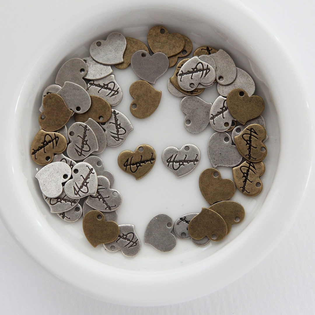 Brass Heart Tag Charms: Antique Silver, Bronze Labels(10pcs) - Etsy