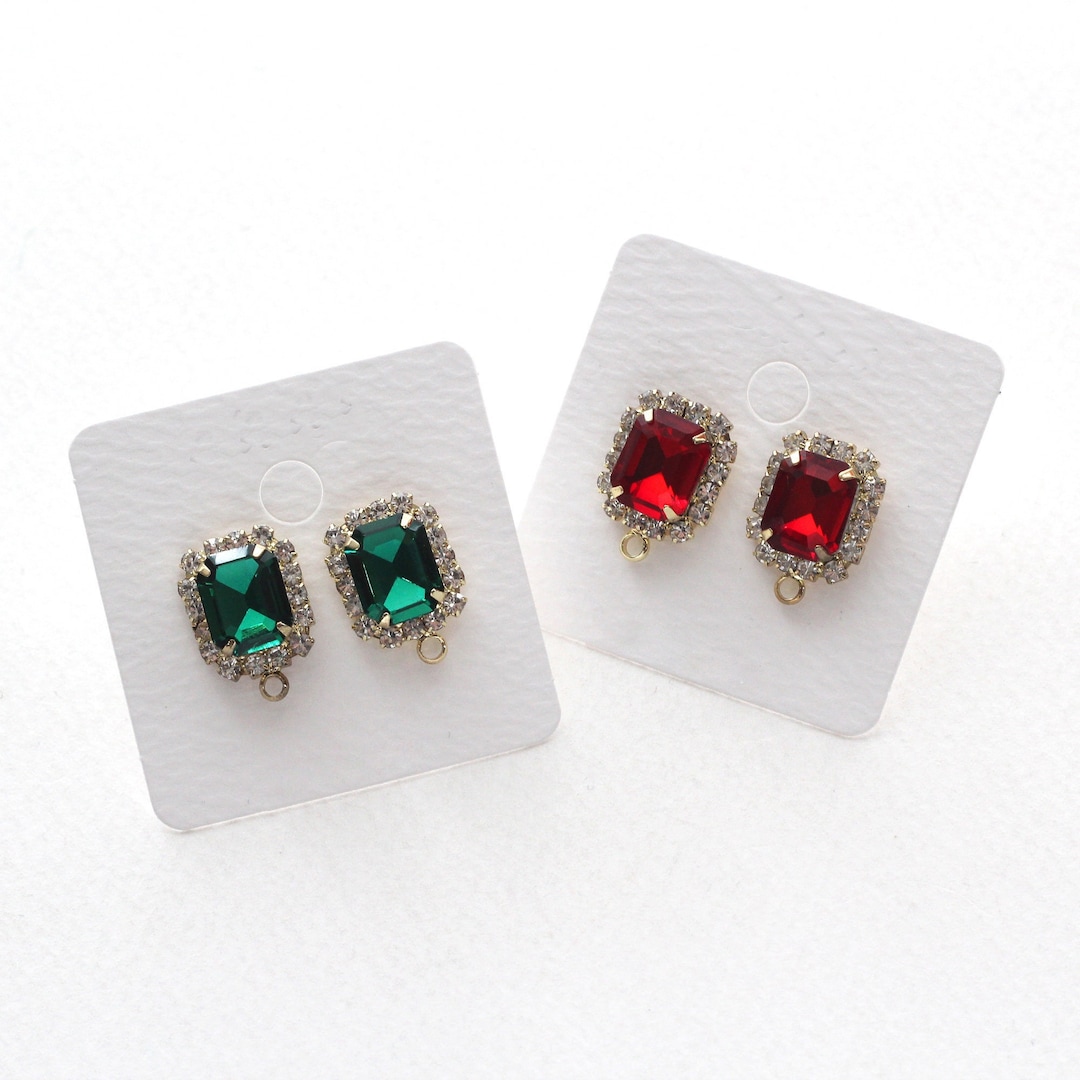 4pcs/10pcs 14k Gold Plated 1.1 X 1.6cm Square Rhinestone Earring Post ...