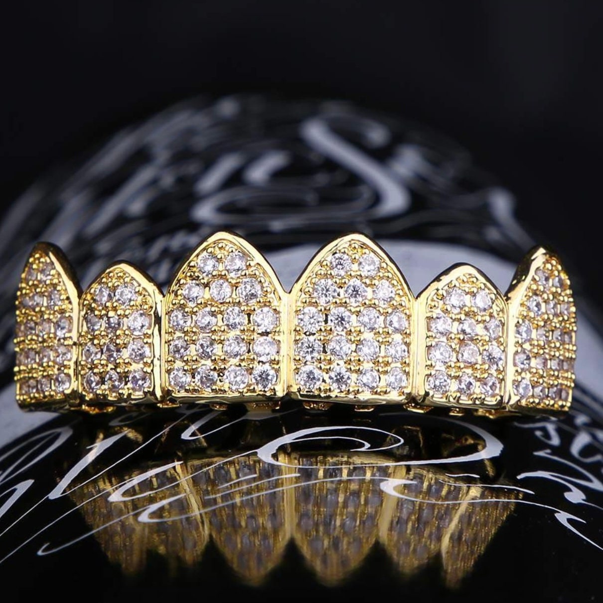 Iced Out Grillz Teeth Set 14K Gold Plated Micro Pave VVS 5A | Etsy