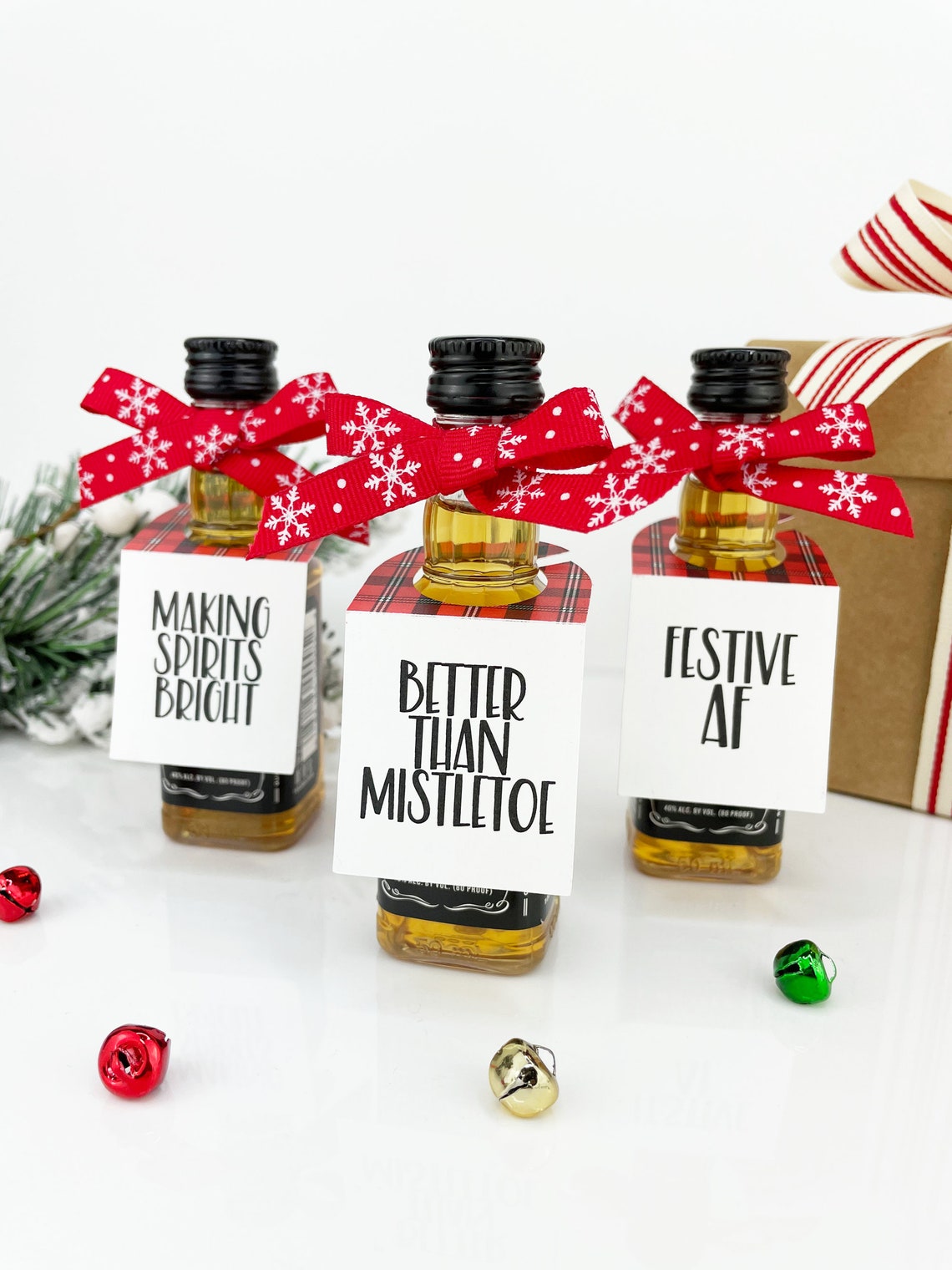 Printable Red Plaid Mini Bottle Tags, Adult Stocking Stuffers, Secret ...