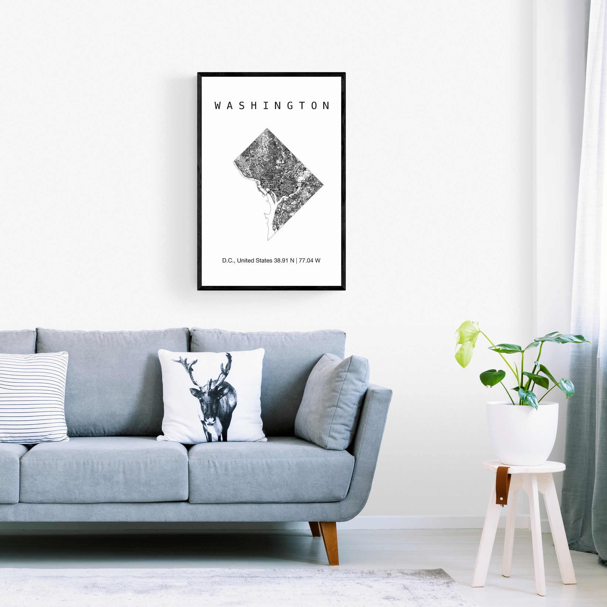 Washington DC Map Art District of Columbia City Streets Map Print Wall ...