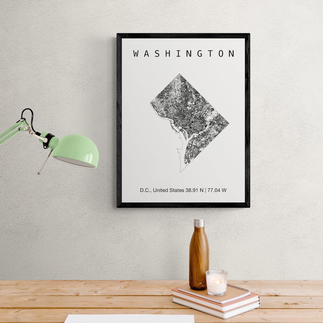 Washington DC Map Art District of Columbia City Streets Map Print Wall ...