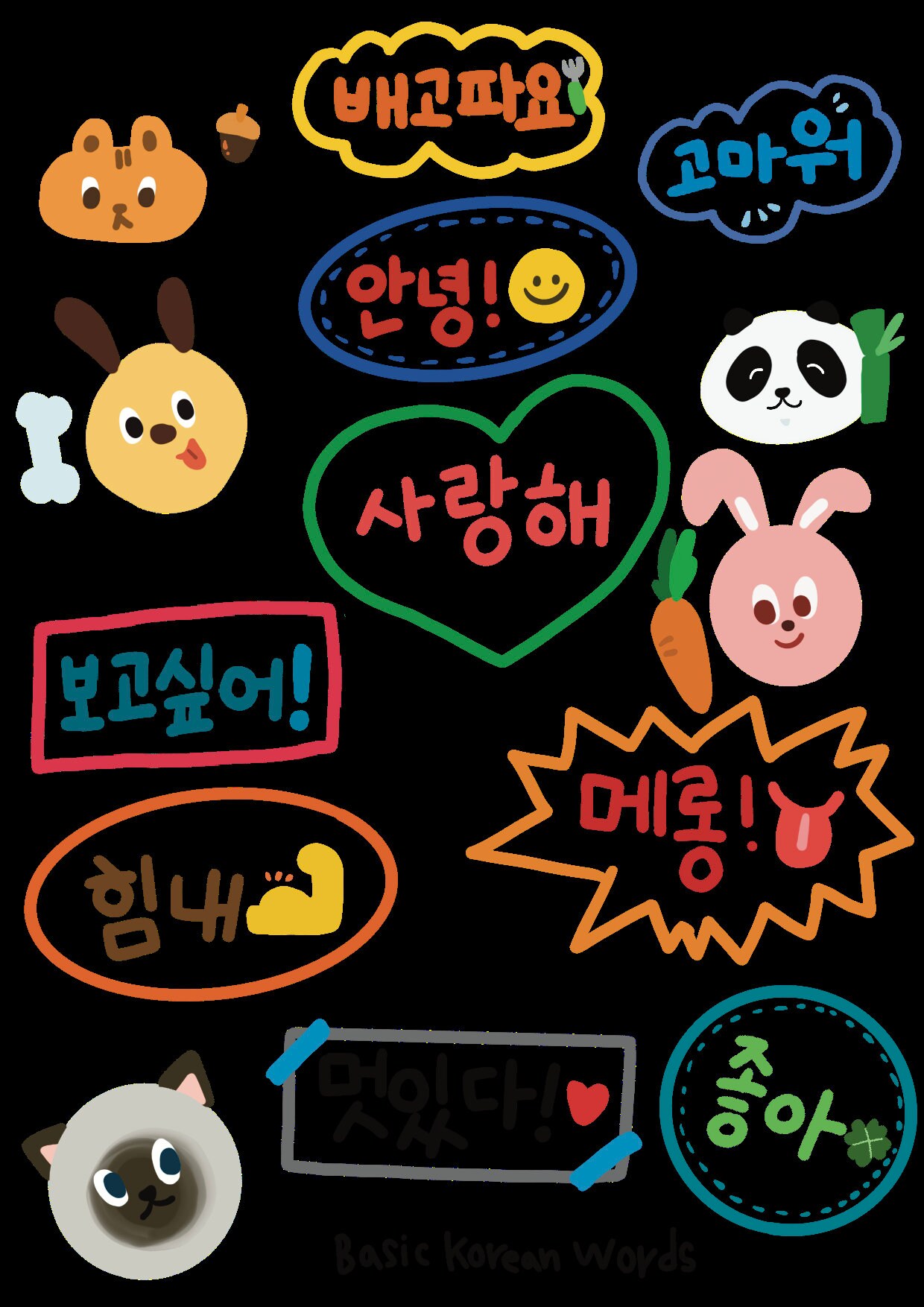 Printable Basic Korean Words Sticker - Etsy