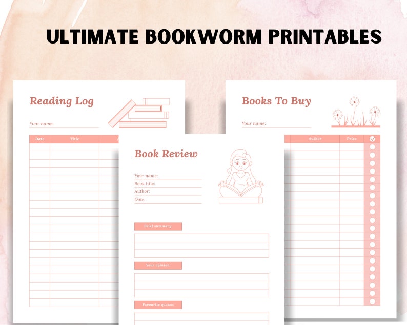 Illustrated Printable Reading Tracker | Reading Journal Template ...