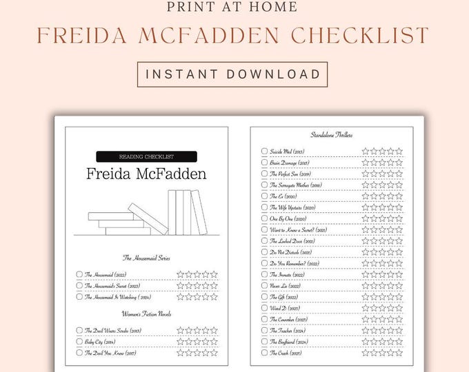 Freida Mcfadden Book List Reading Log, Printable Checklist, Thriller ...