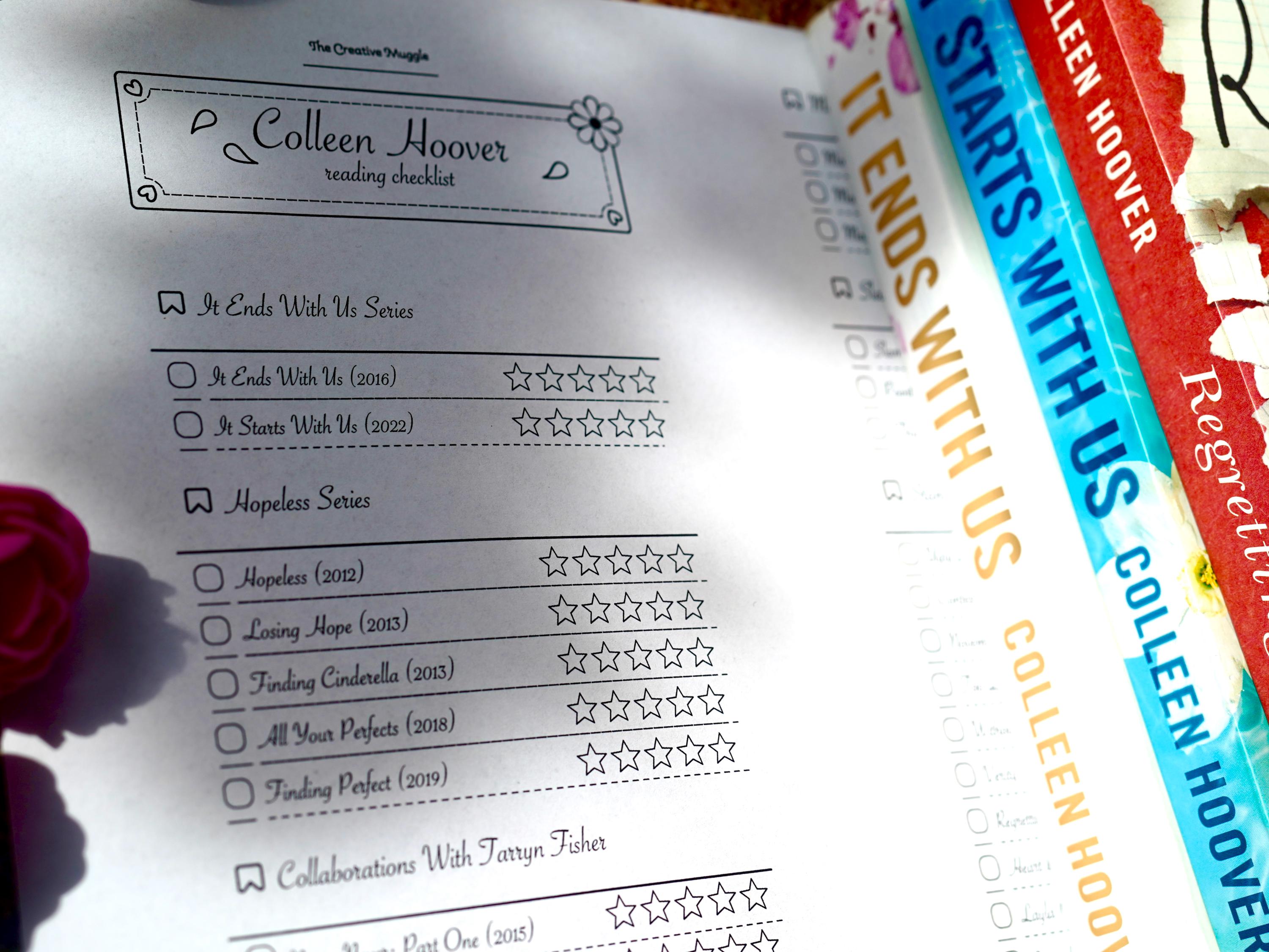 Colleen Hoover Reading Checklist: Printable Book List (PDF) - Etsy