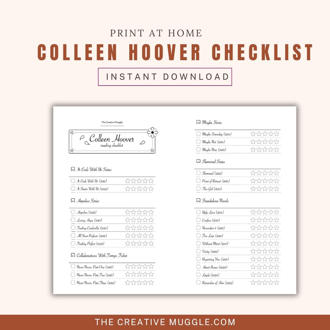 Colleen Hoover Reading Checklist: Printable Book List (PDF) - Etsy