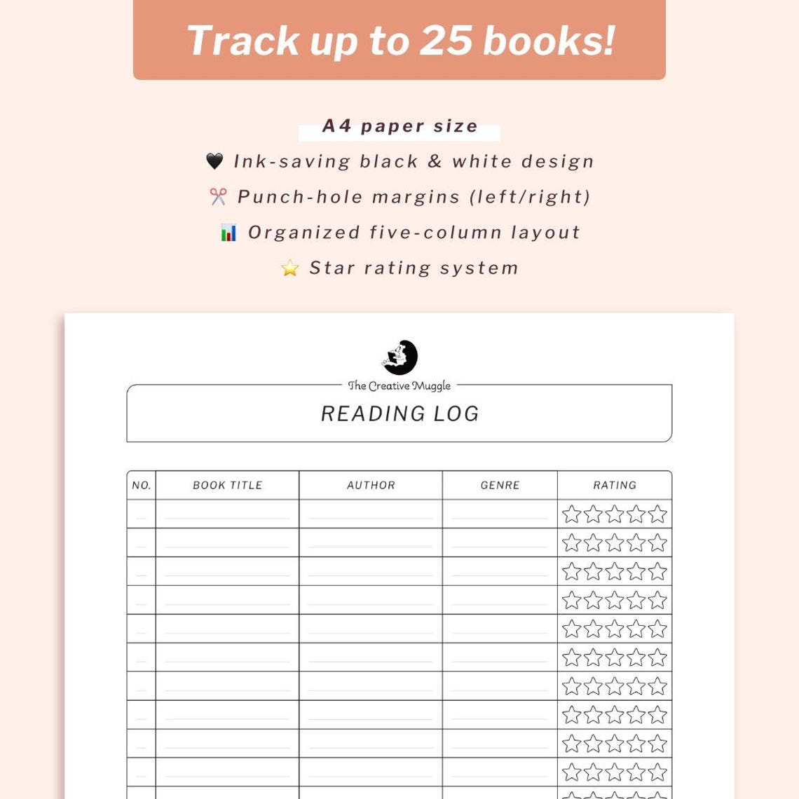 Reading Log Printable: Book Review Tracker (A4/US Letter) (digital ...