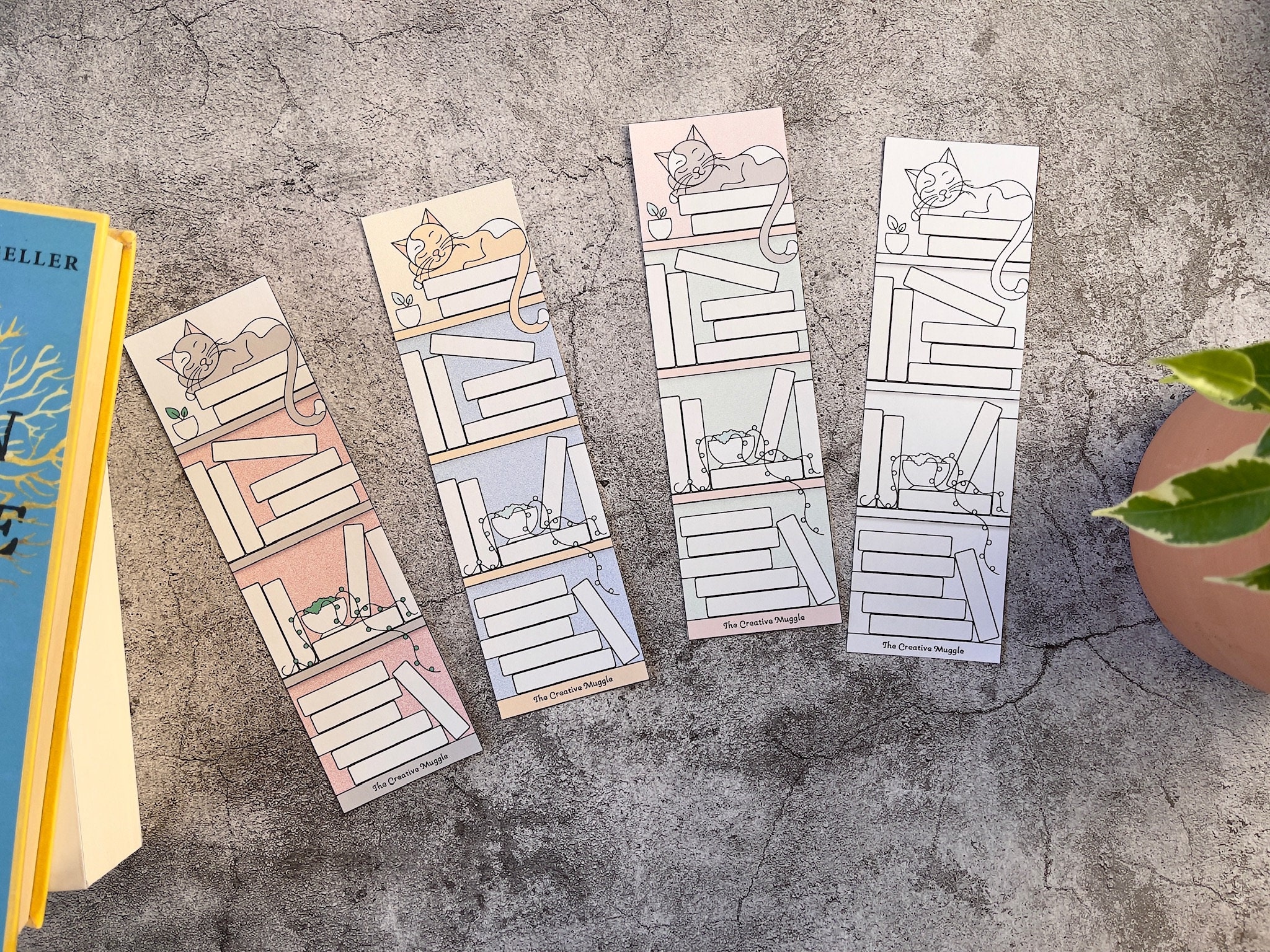 Printable Book Tracker Bookmark, Cat Bookshelf Reading Tracker ...