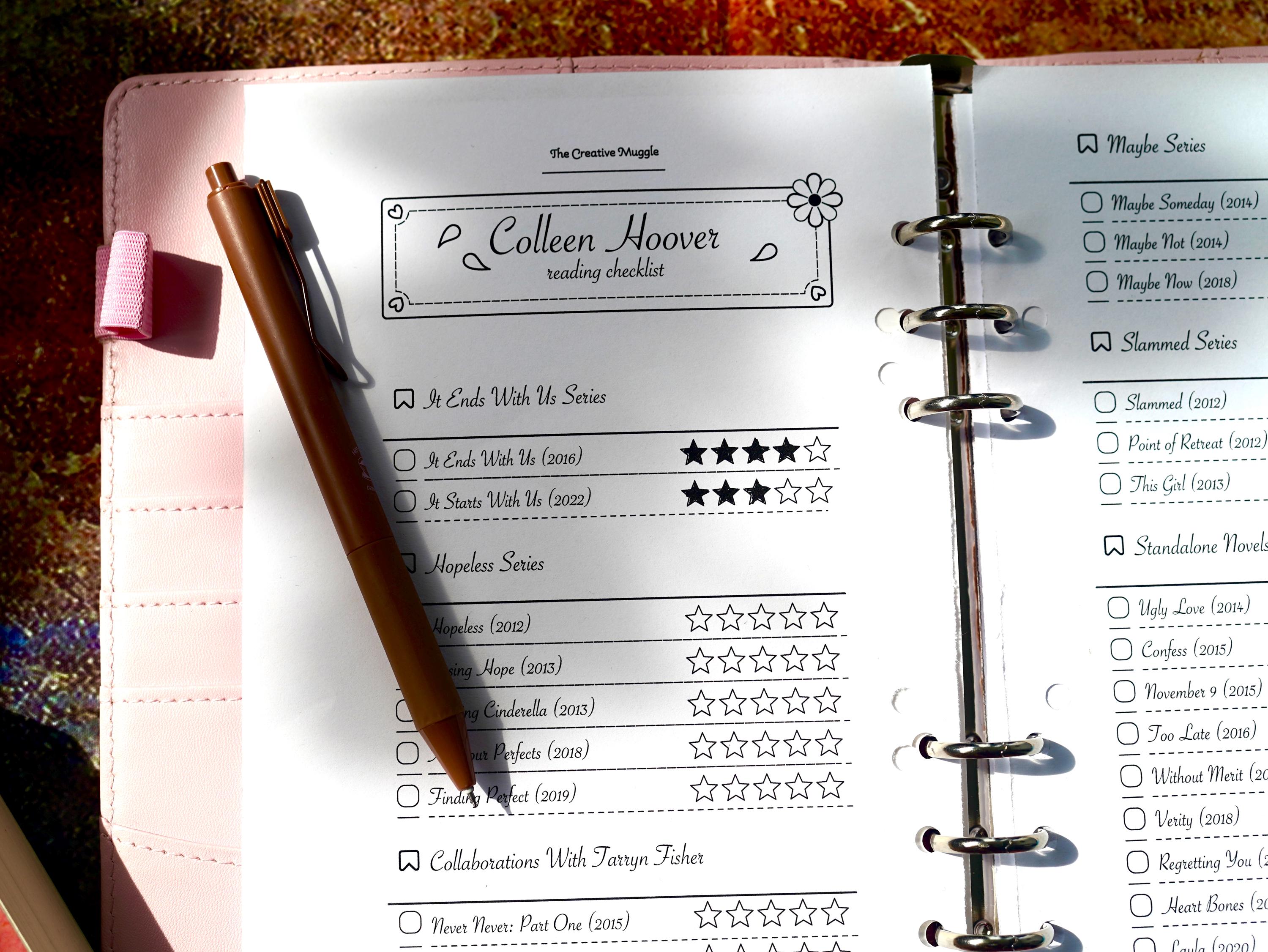 Colleen Hoover Reading Checklist: Printable Book List (PDF) - Etsy