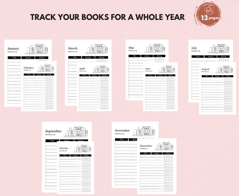 Illustrated Reading Log Printable: Monthly Book Tracker (A4, A5, Letter ...