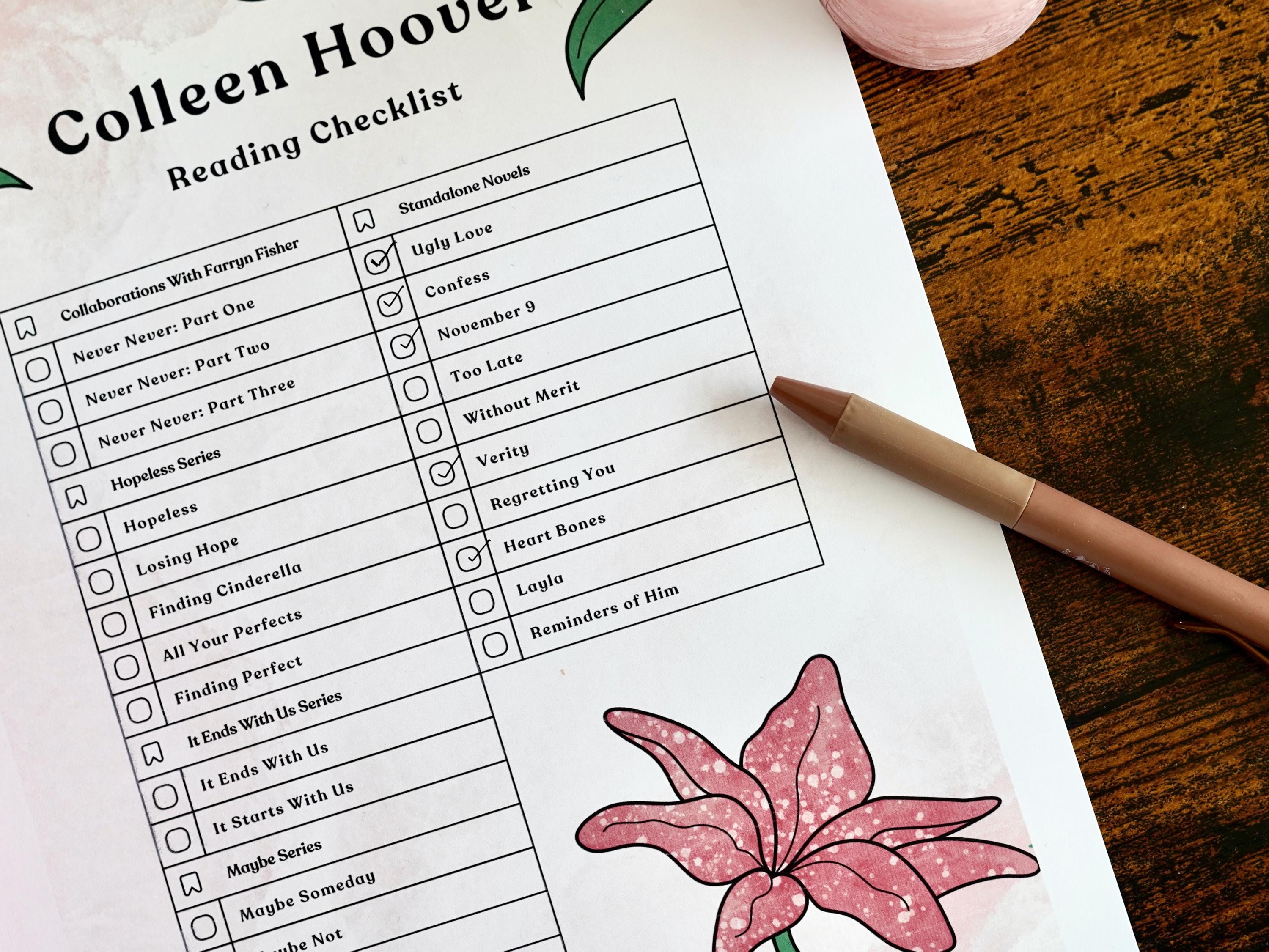 Colleen Hoover Books Checklist,printable Colleen Hoover Reading ...