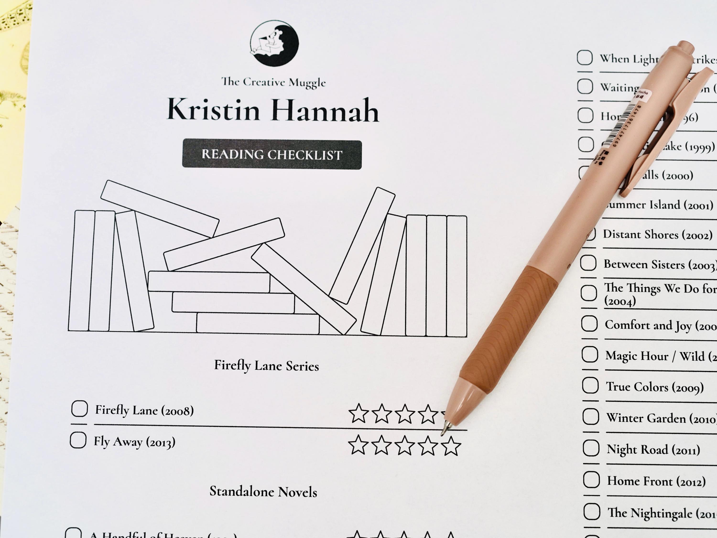 Kristin Hannah Book List Checklist: Printable Author Reading Guide (PDF ...