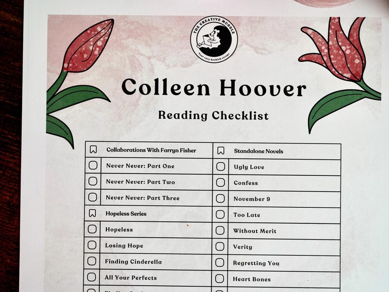 Colleen Hoover Books Checklist,printable Colleen Hoover Reading ...