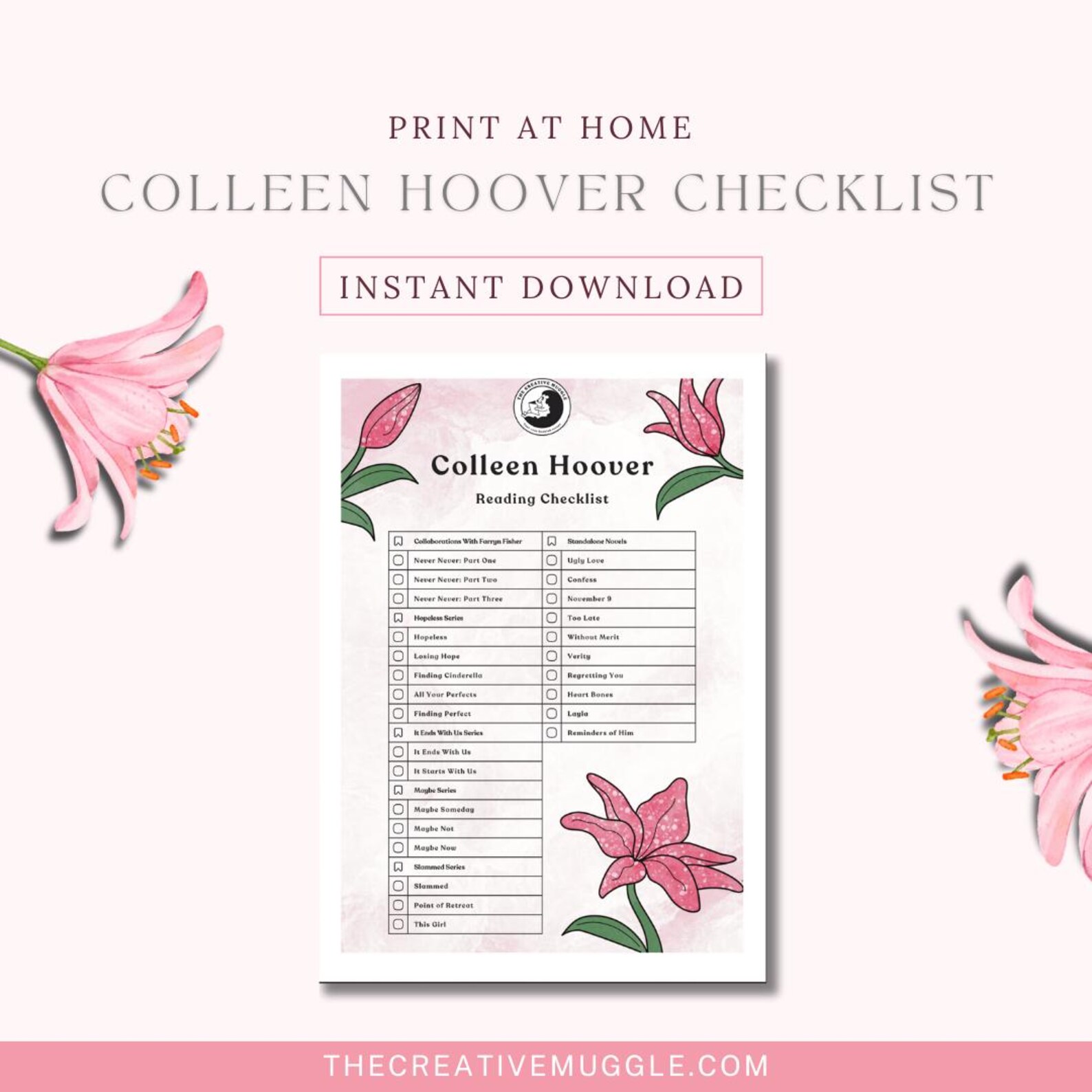 Colleen Hoover Books Checklist,printable Colleen Hoover Reading ...