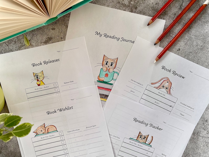 Reading Journal Printable Kit , Cat Reading Journal Templates , Reading ...