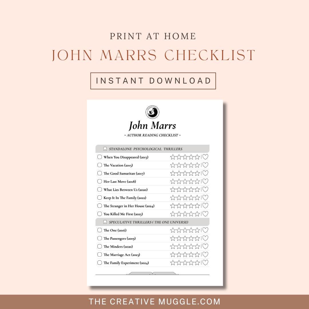 John Marrs Reading Checklist: Printable Book List (PDF) - Etsy