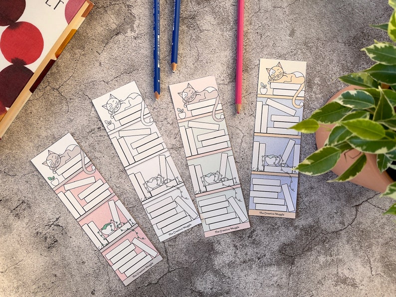 Printable Book Tracker Bookmark, Cat Bookshelf Reading Tracker ...