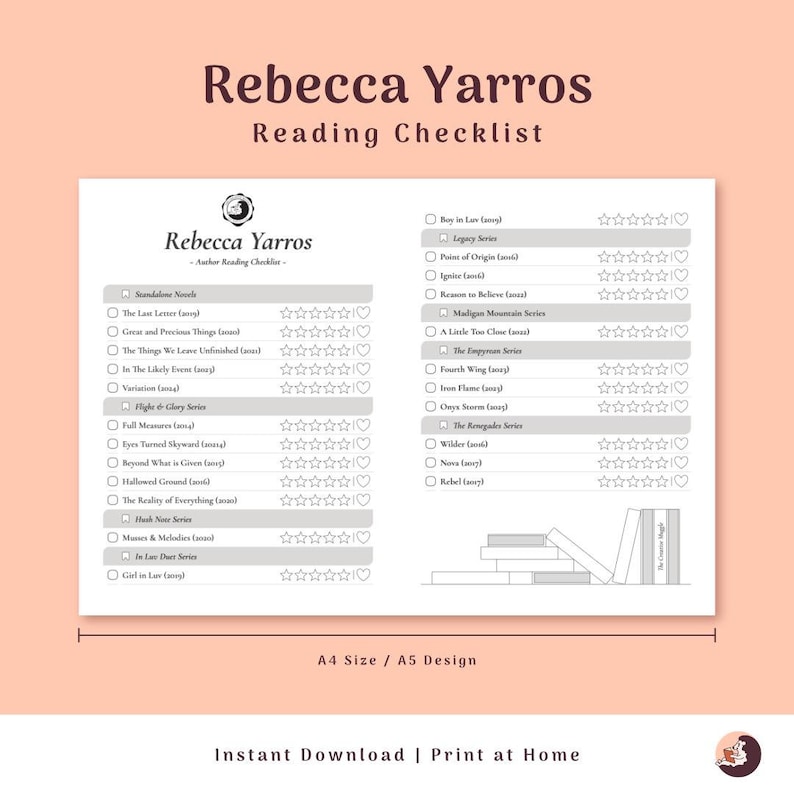 Rebecca Yarros Booklist: Author Reading Checklist (digital Download) - Etsy