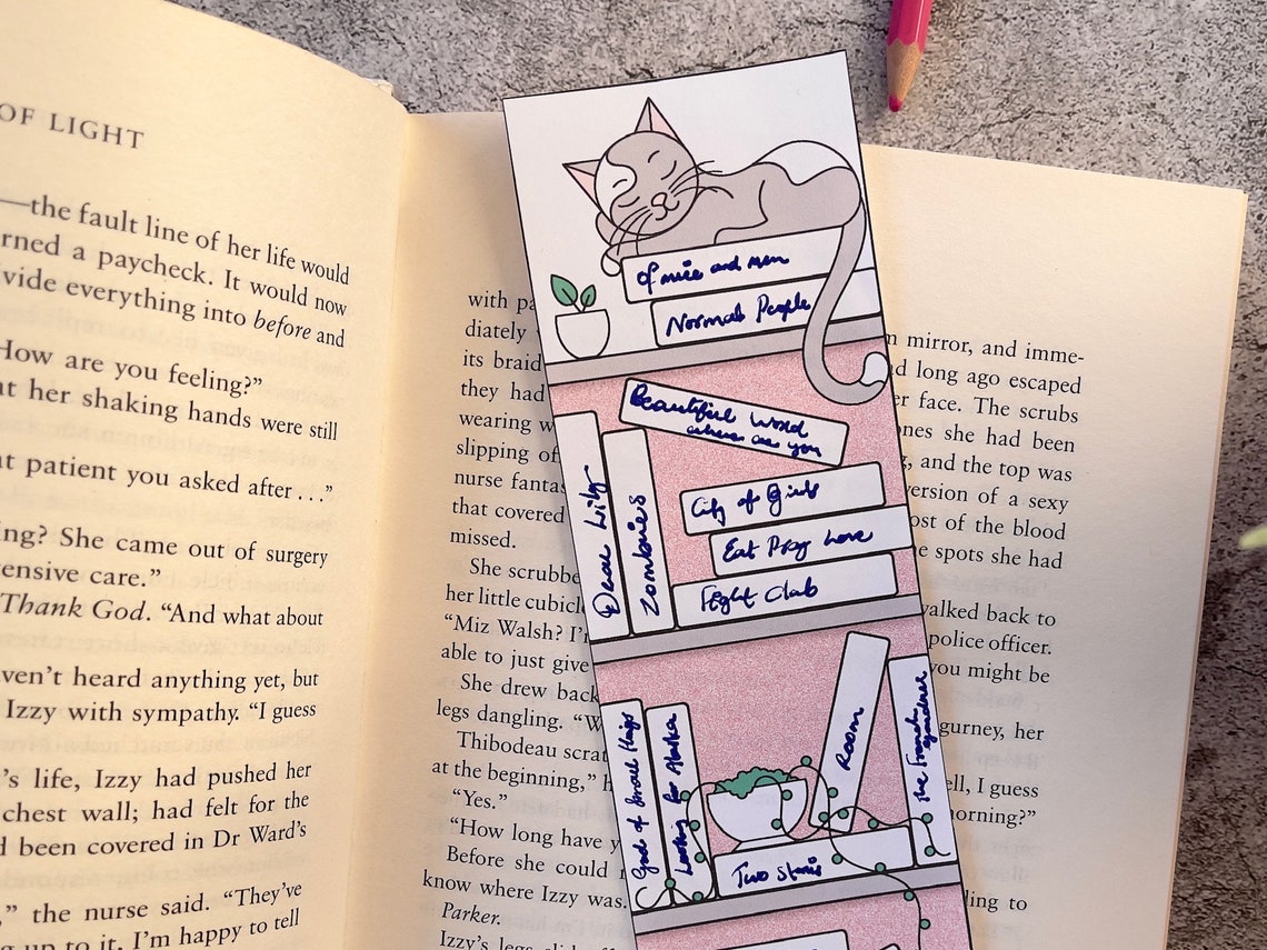 Printable Book Tracker Bookmark, Cat Bookshelf Reading Tracker ...