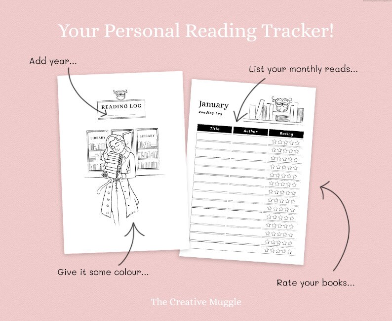 Illustrated Reading Log Printable: Monthly Book Tracker (A4, A5, Letter ...
