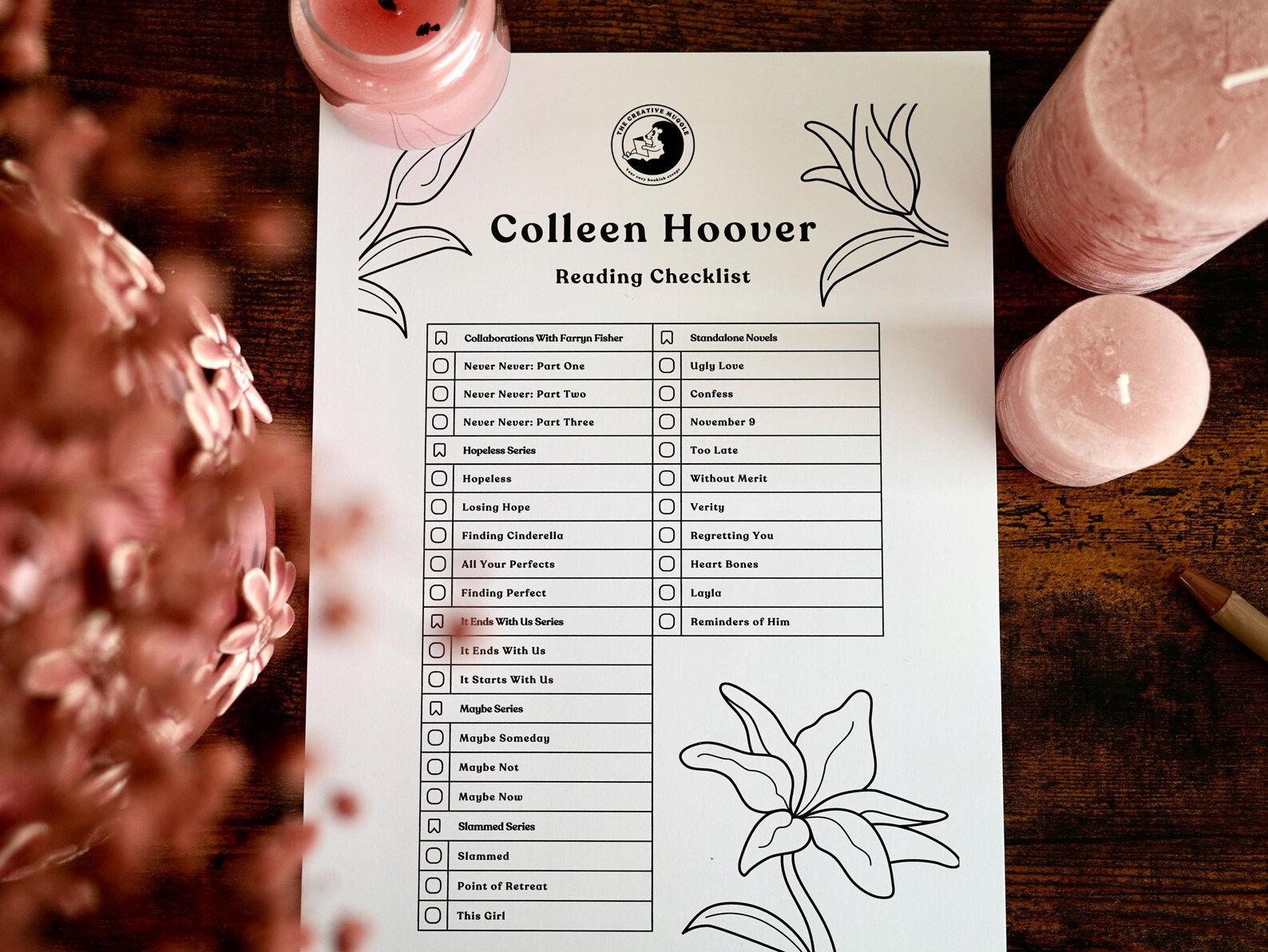 Colleen Hoover Books Checklist,printable Colleen Hoover Reading ...