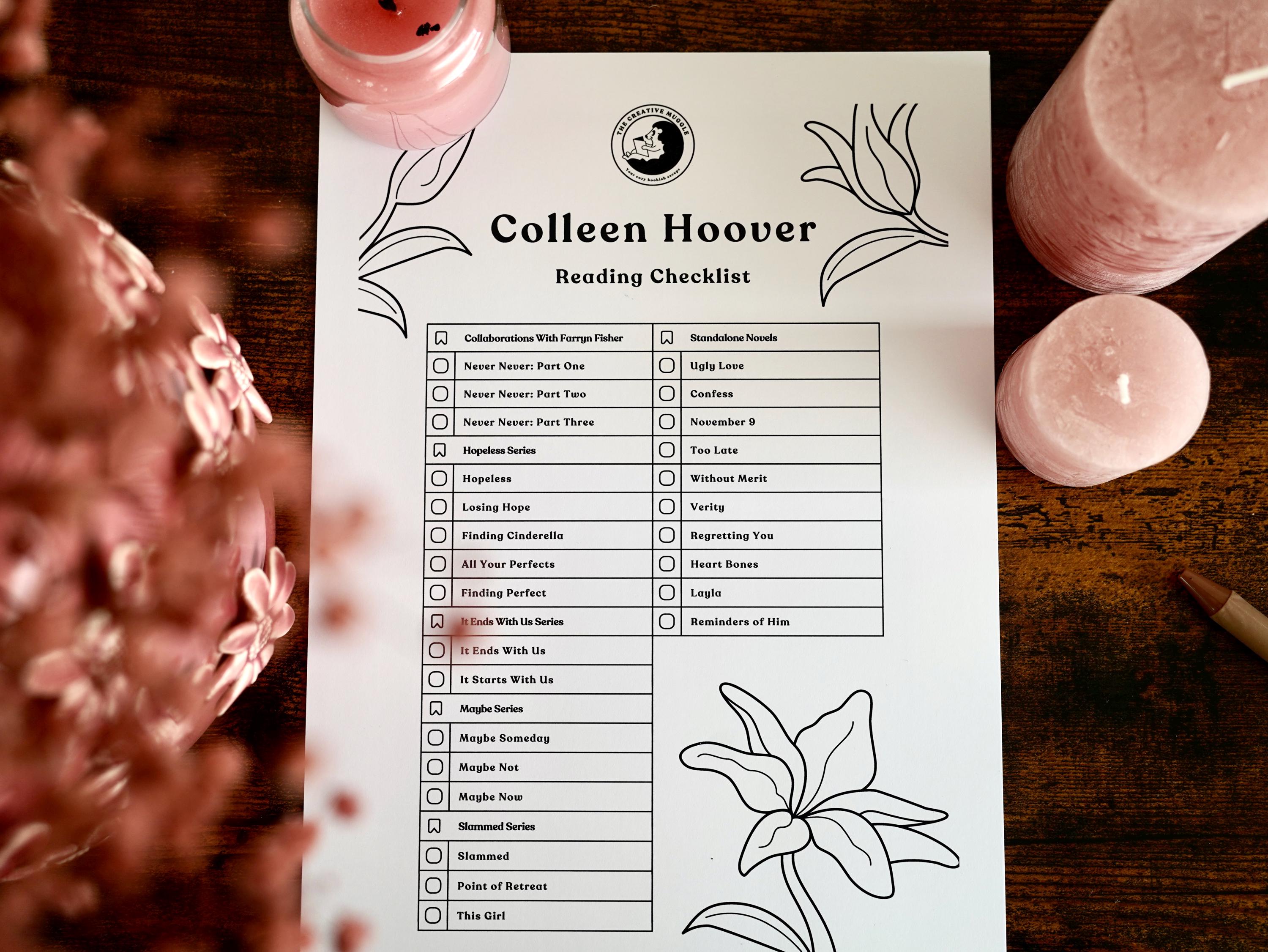 Colleen Hoover Books Checklist,printable Colleen Hoover Reading ...