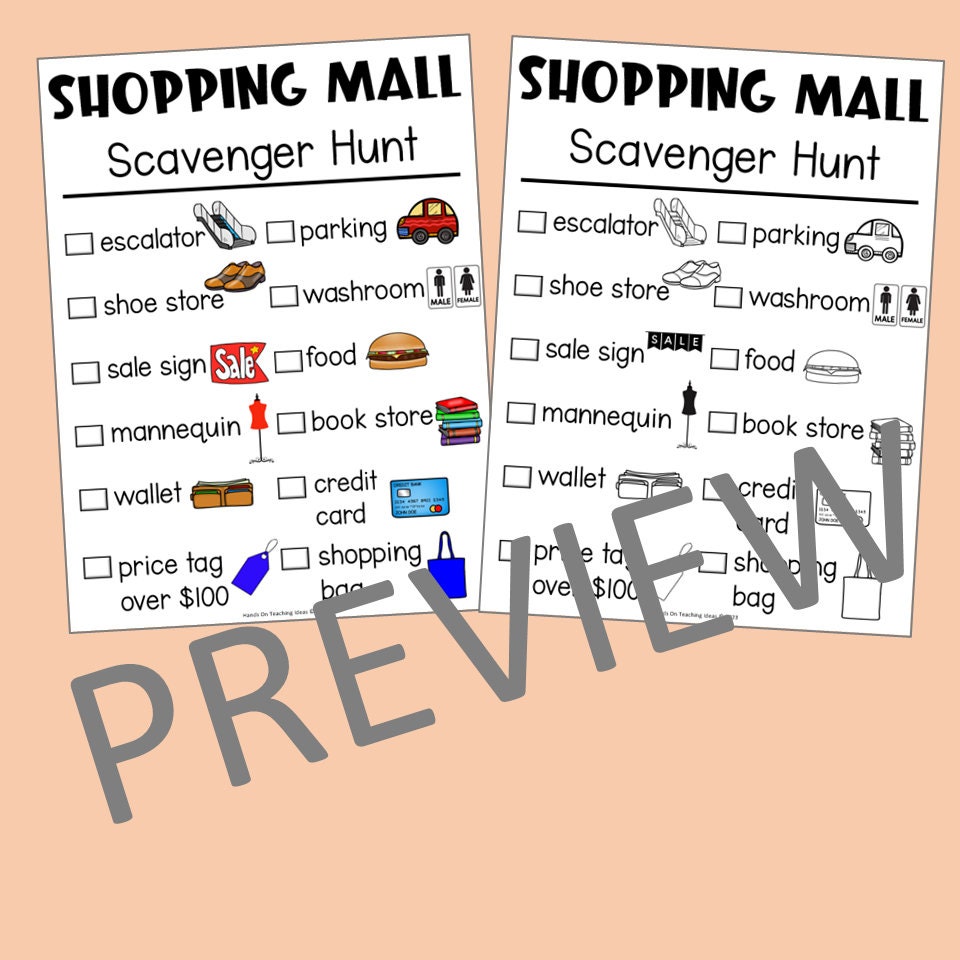 Scavenger Hunt Shopping, Shopping Mall Scavenger Hunt, Treasure Hunt ...