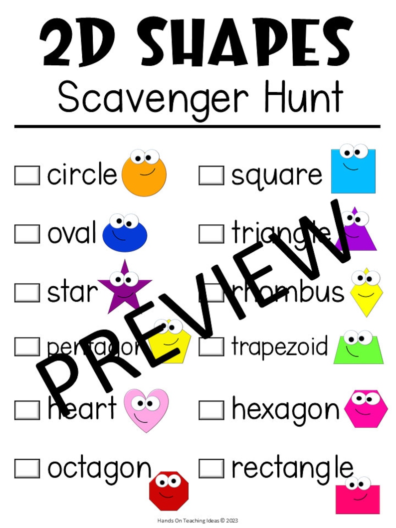 Scavenger Hunt 2D Shapes, 2D Shapes Scavenger Hunt, Treasure Hunt for ...