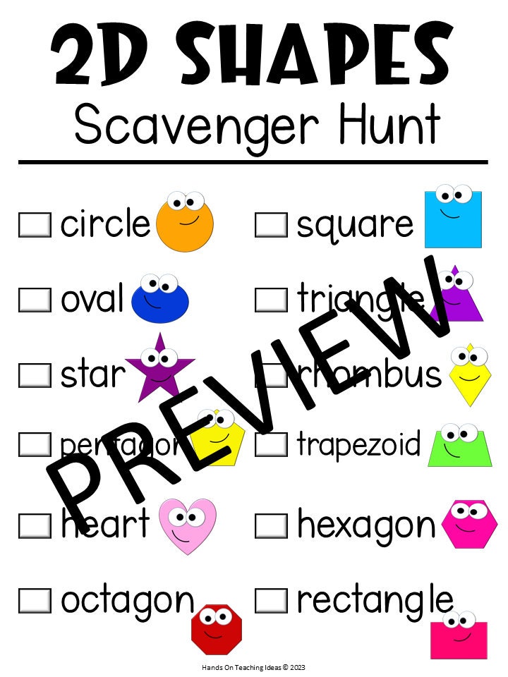 Scavenger Hunt 2D Shapes, 2D Shapes Scavenger Hunt, Treasure Hunt for ...