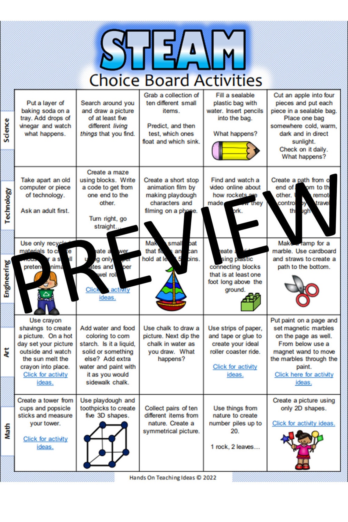 STEM, STEAM, Choice Board, STEM Activities for Kids, Steam Activities ...