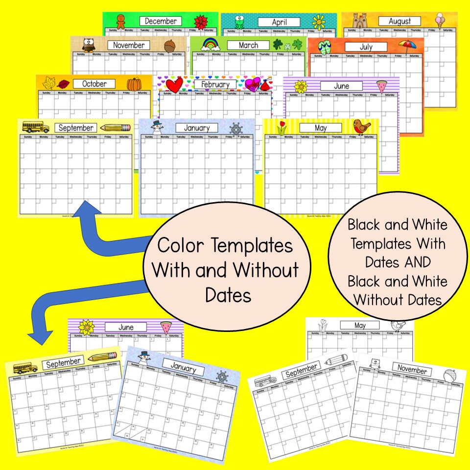 2023 Kids Monthly Calendar: Color & Black/white Printable (digital ...