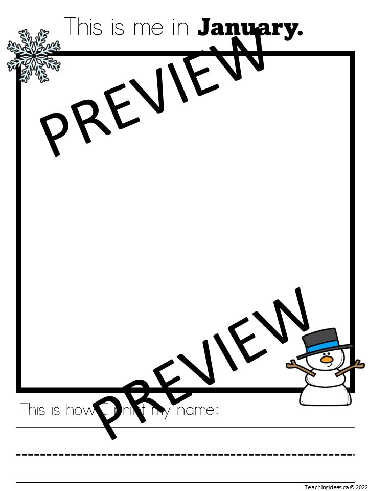 Monthly Self Portrait Book, All About Me Printable, Kindergarten ...