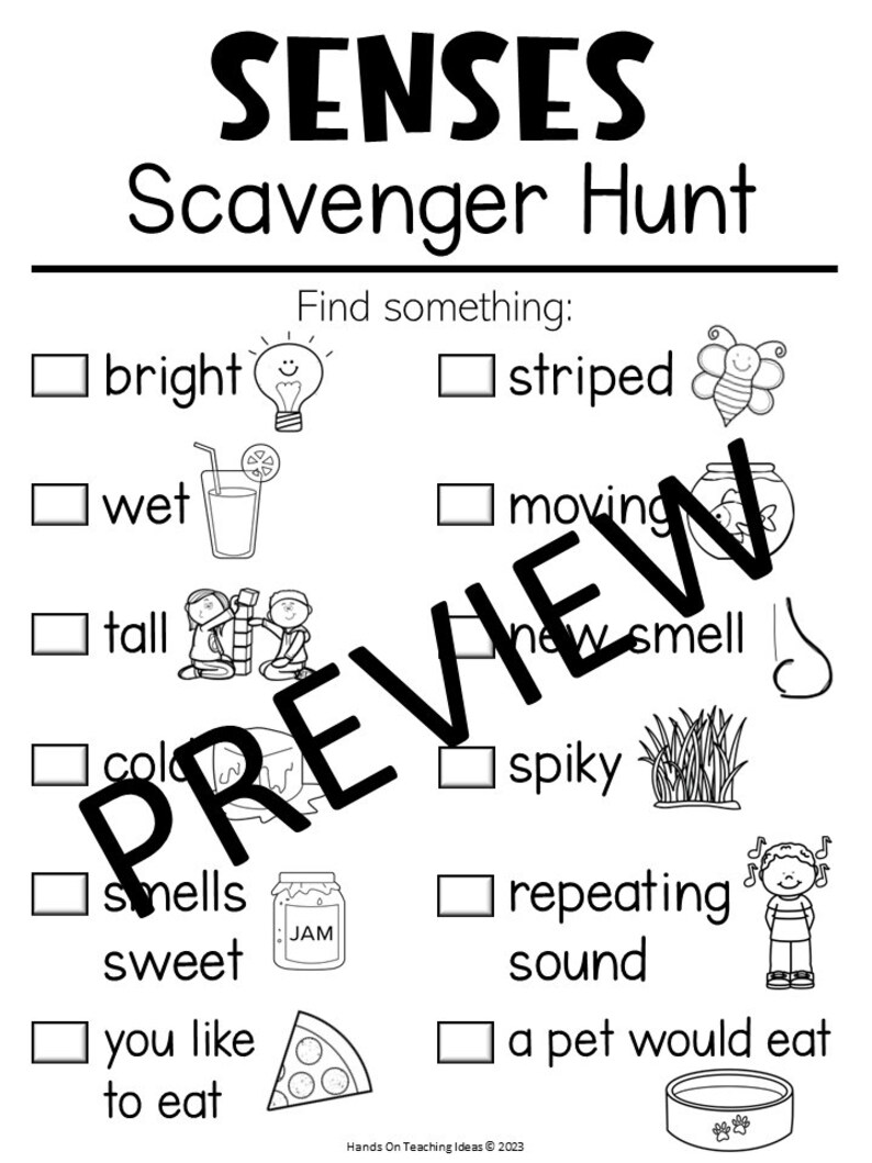 Scavenger Hunt Senses, Senses Scavenger Hunt, Treasure Hunt for Kids ...