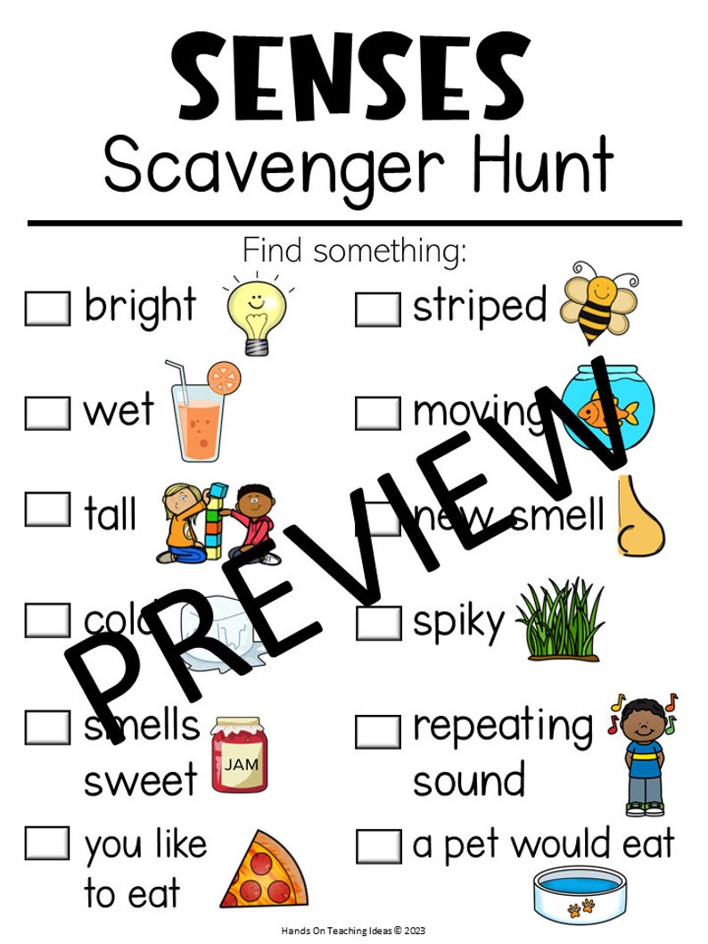 Scavenger Hunt Senses, Senses Scavenger Hunt, Treasure Hunt for Kids ...