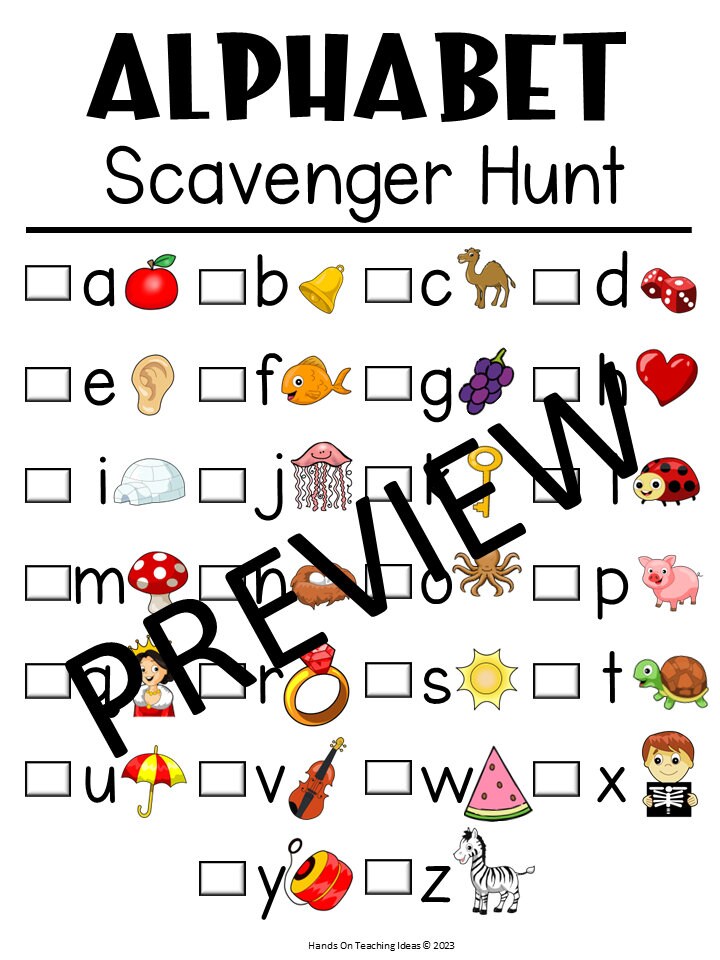 Scavenger Hunt Alphabet, Alphabet Scavenger Hunt, Treasure Hunt for ...
