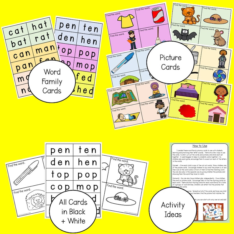 Phonics Word Family Cards: Rhyming Games, Kindergarten (digital ...