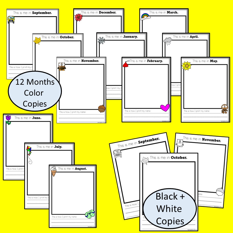Monthly Self Portrait Book: Preschool Kindergarten Printable (digital ...