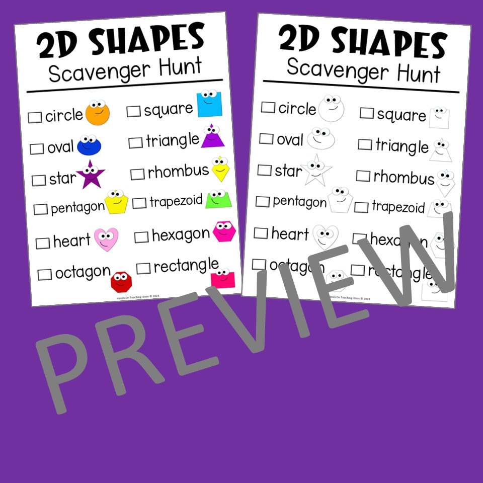 Scavenger Hunt 2D Shapes, 2D Shapes Scavenger Hunt, Treasure Hunt for ...