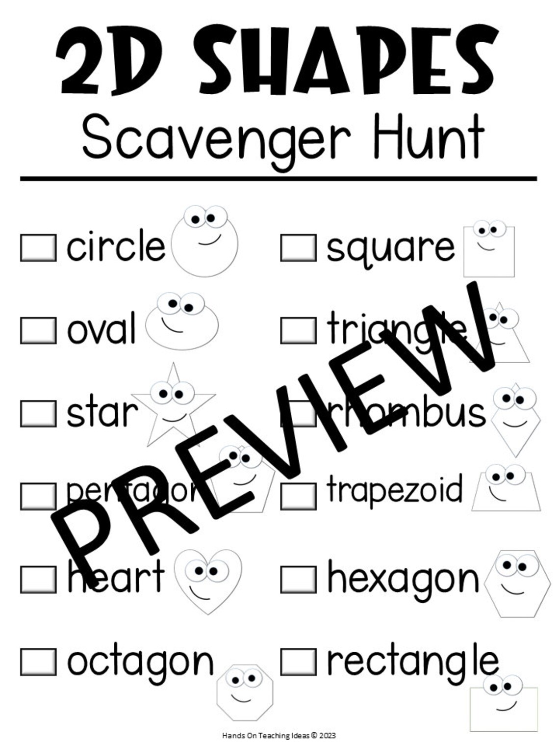 Scavenger Hunt 2D Shapes, 2D Shapes Scavenger Hunt, Treasure Hunt for ...