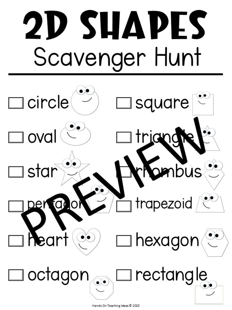 Scavenger Hunt 2D Shapes, 2D Shapes Scavenger Hunt, Treasure Hunt for ...