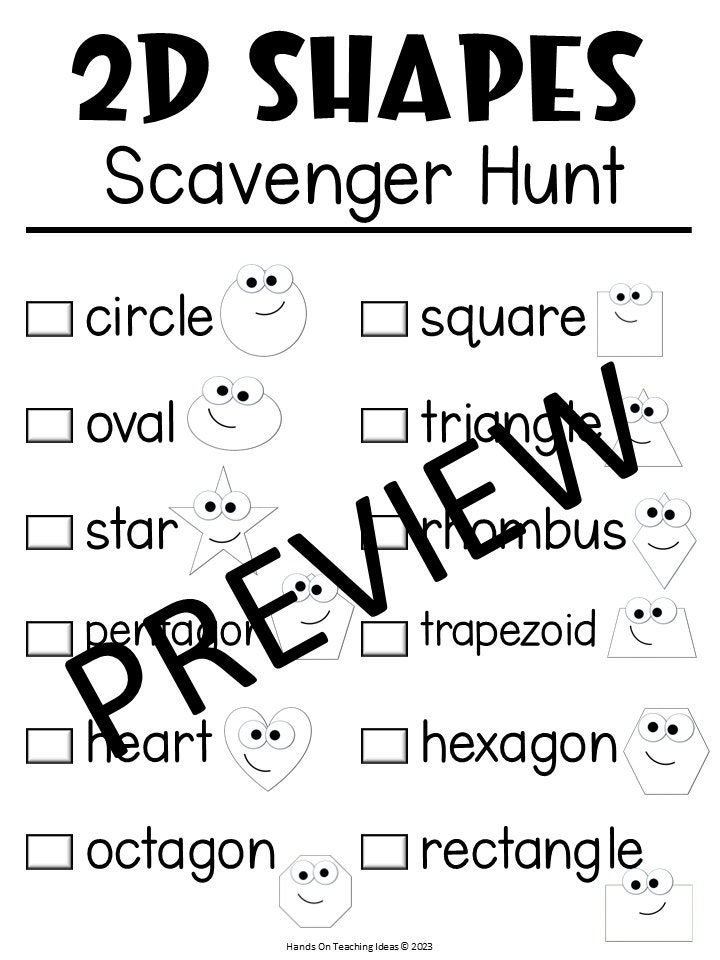 Scavenger Hunt 2D Shapes, 2D Shapes Scavenger Hunt, Treasure Hunt for ...