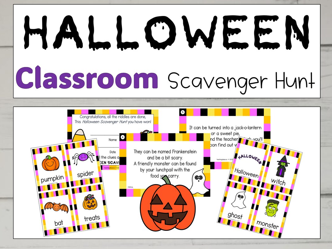 Halloween Classroom Scavenger Hunt: Riddle Card Game (digital Download ...